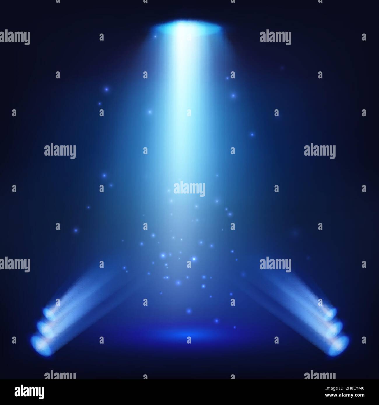Des spots brillants avec des lumières étincelantes et une scène bleue ...