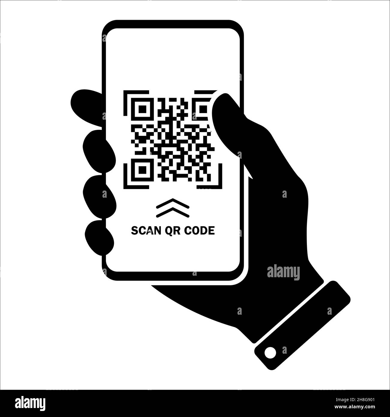 Icône de lecture de code QR avec le téléphone.Code-barres.Tient le ...