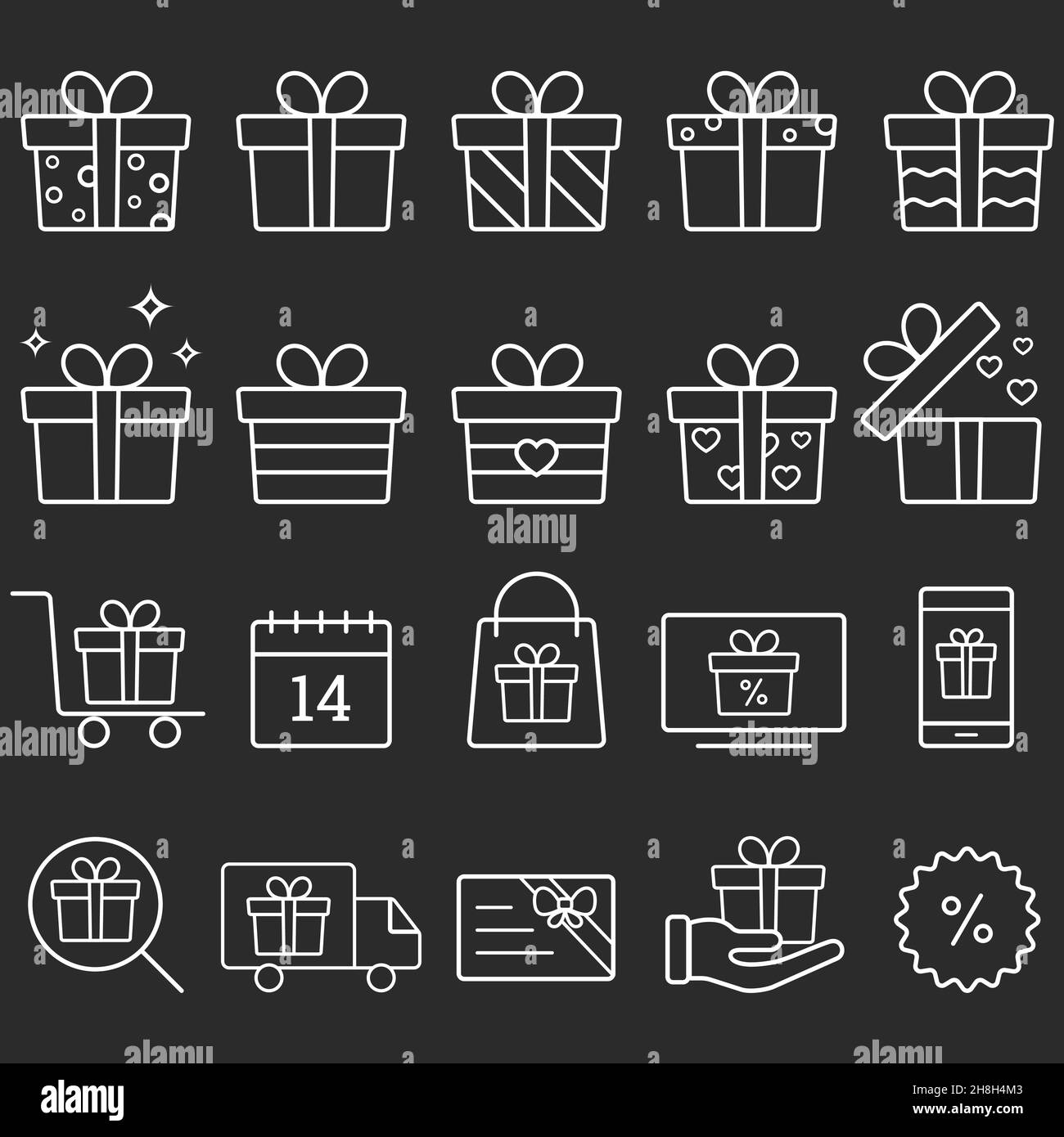 Ensemble d'icônes de ligne de boîte cadeau, collection de symboles ...