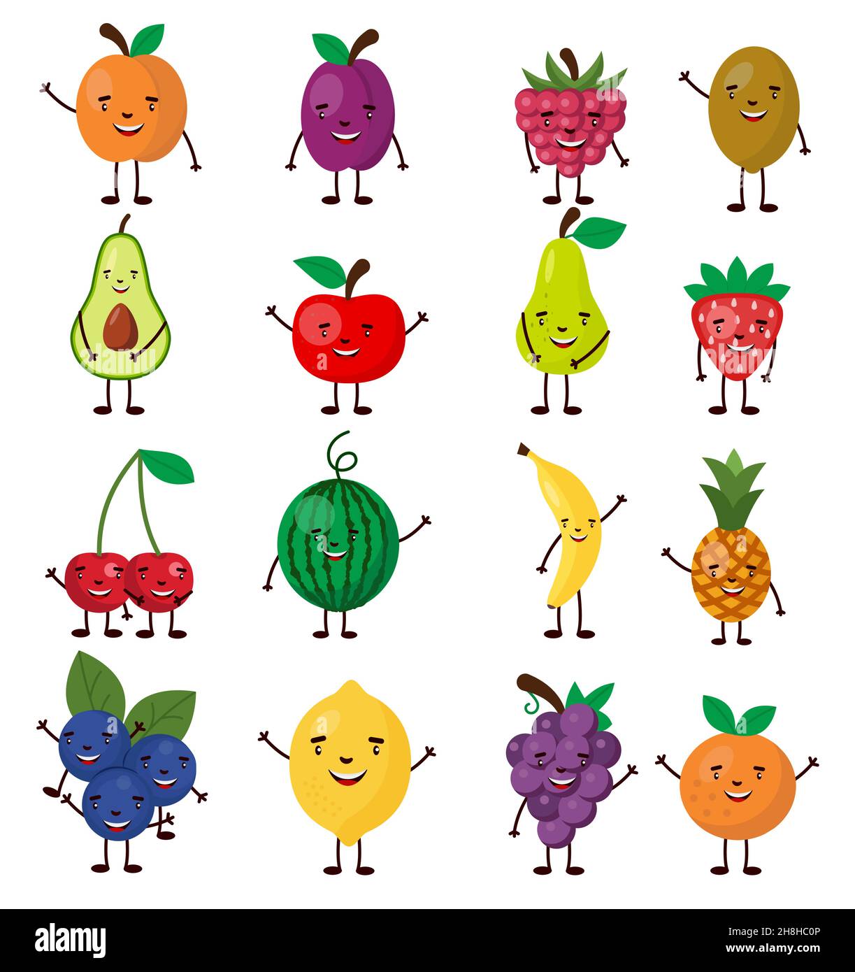 ensemble de jolis fruits de caractère, illustration pour les enfants ...