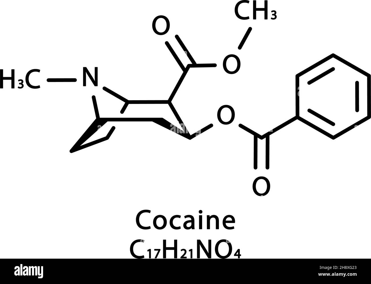 Structure moléculaire de la cocaïne.Formule chimique du squelette de ...