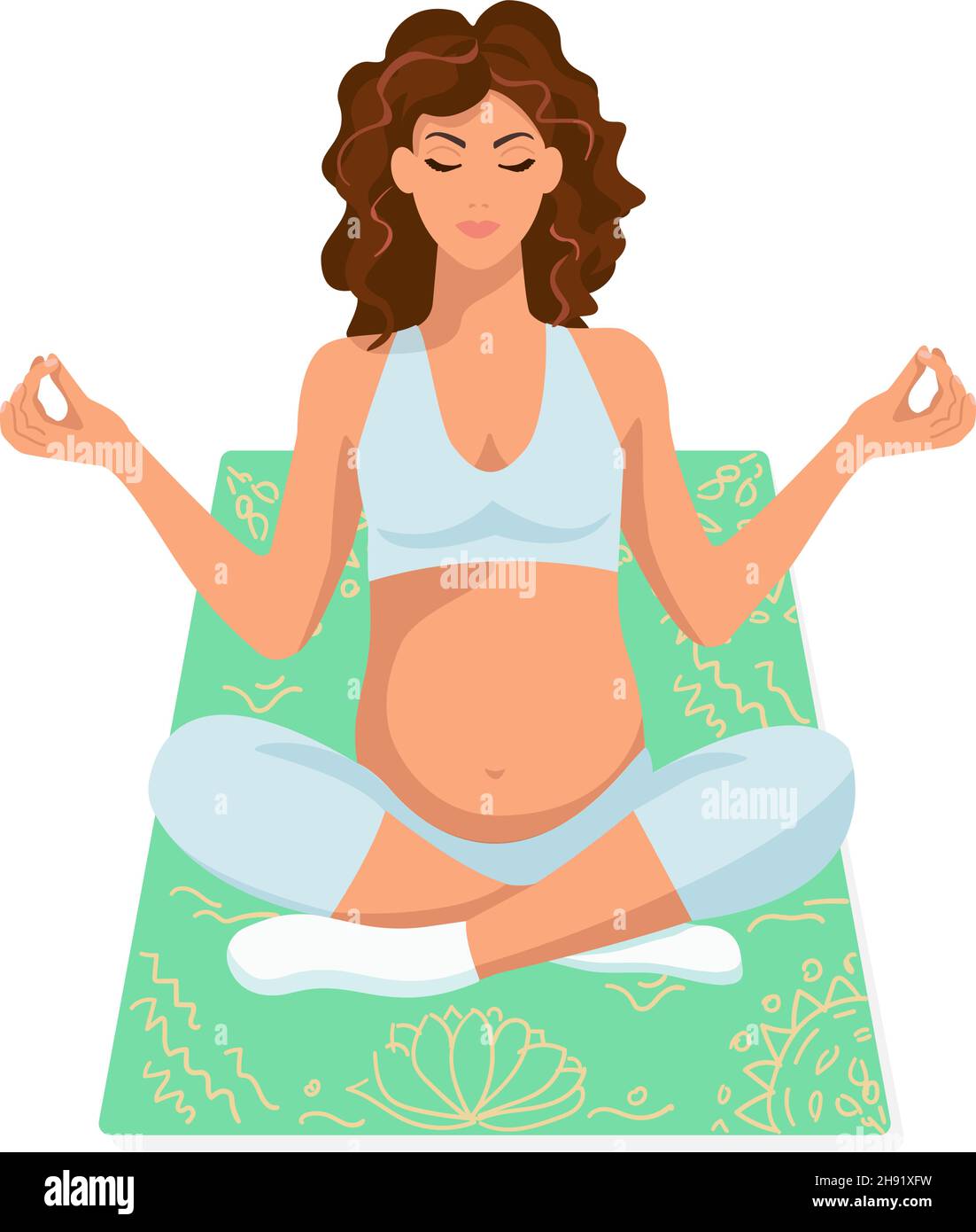 La Femme Enceinte Est Assise En Position Lotus Illustration Vectorielle