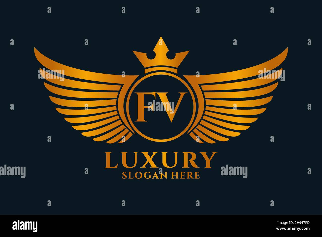 Luxury Royal WiNG lettre FV Crest couleur or logo Vector, logo Victory ...