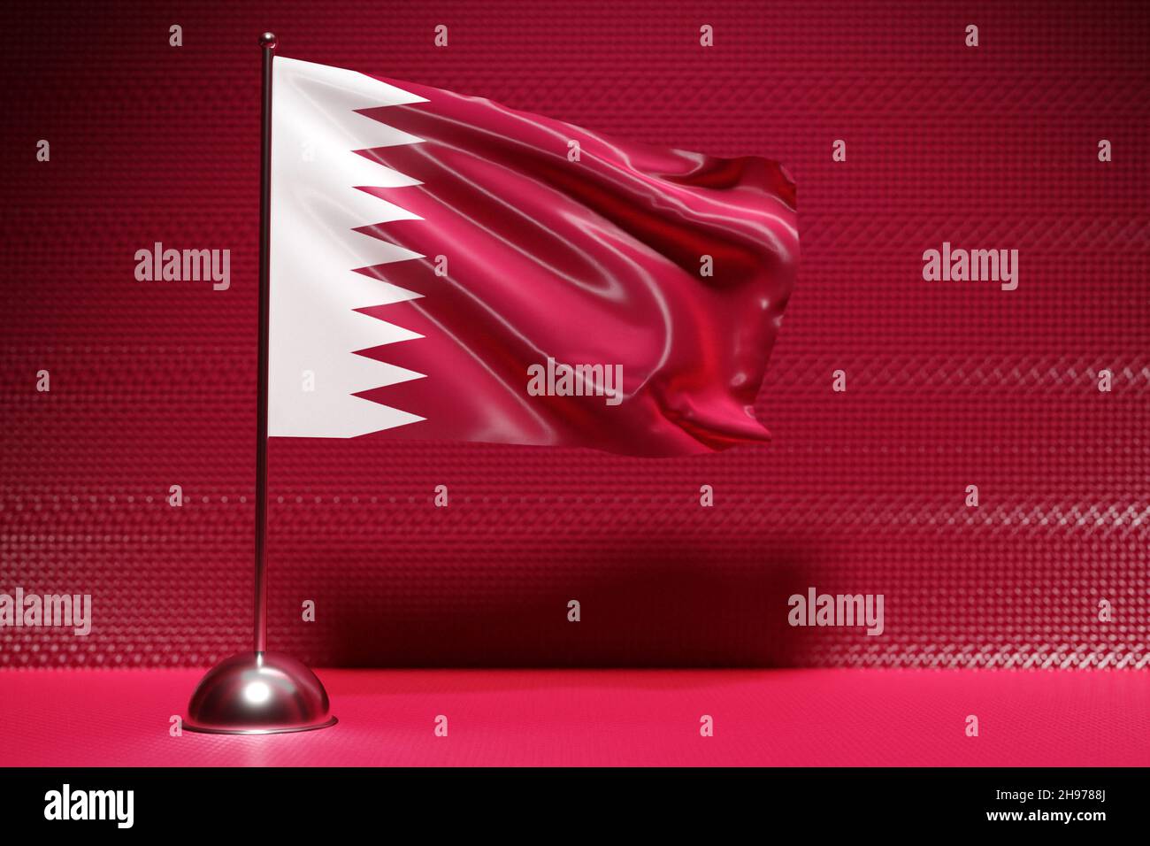 Illustration en 3D du drapeau national du Qatar sur un drapeau en métal ...