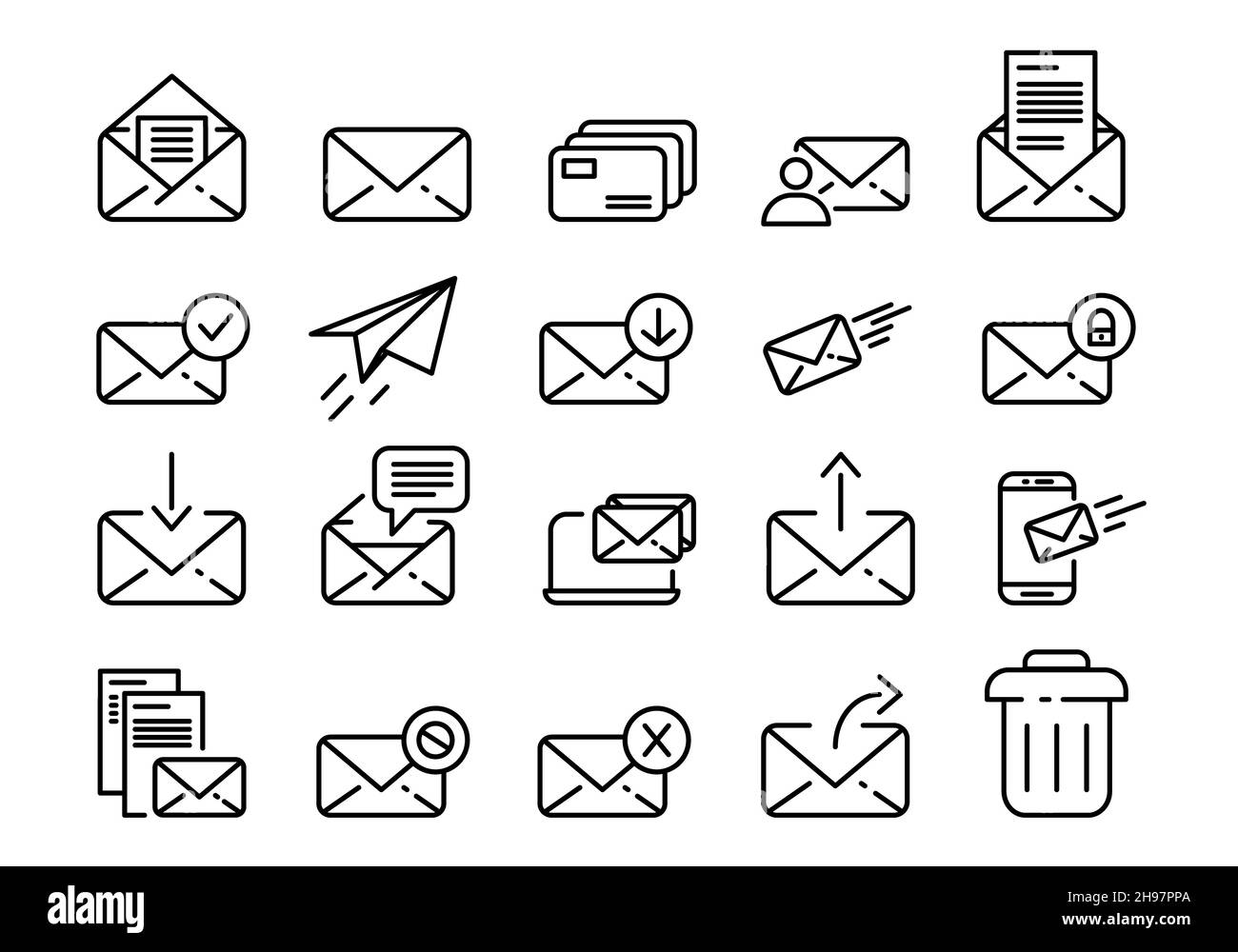 Ensemble d'icônes de messagerie.Envoyer des pictogrammes de message ...