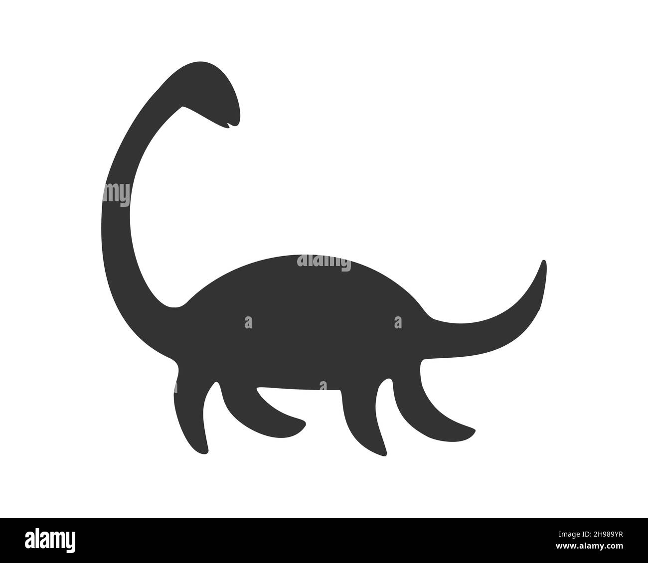 Silhouette de monstre Nessie ou Loch Ness isolée sur fond blanc.Icône de Plesiosaure de ...