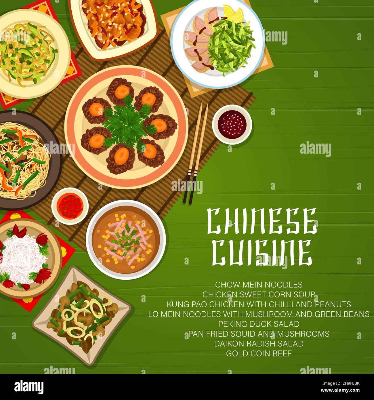 Cuisine chinoise cuisine asiatique plats chinois menu repas, vecteur ...