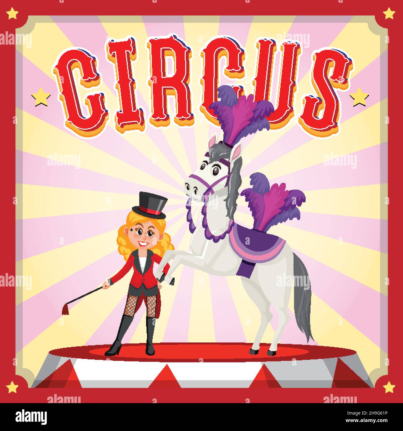 Affiche de cirque avec illustration de dessin animé de fille magicienne ...