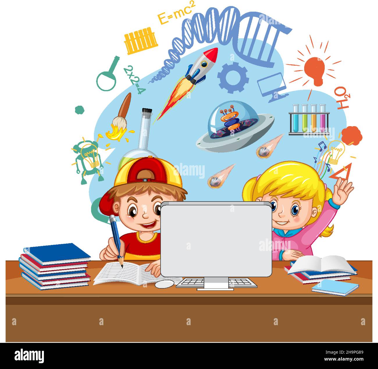 Petits enfants apprenant l'informatique Banque d'images vectorielles ...