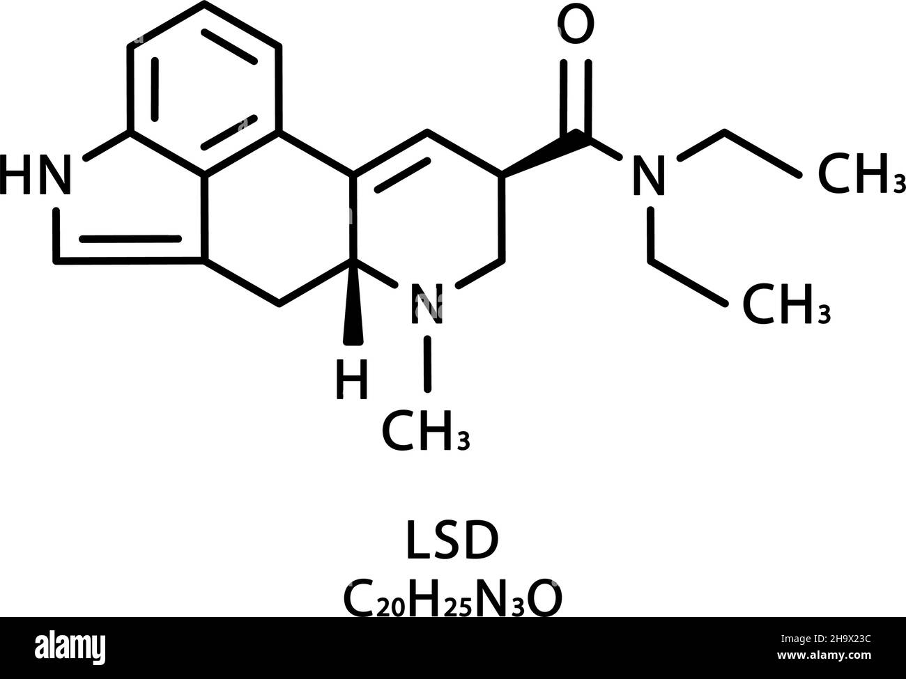 Structure moléculaire LSD.Formule chimique du squelette de diéthylamide ...