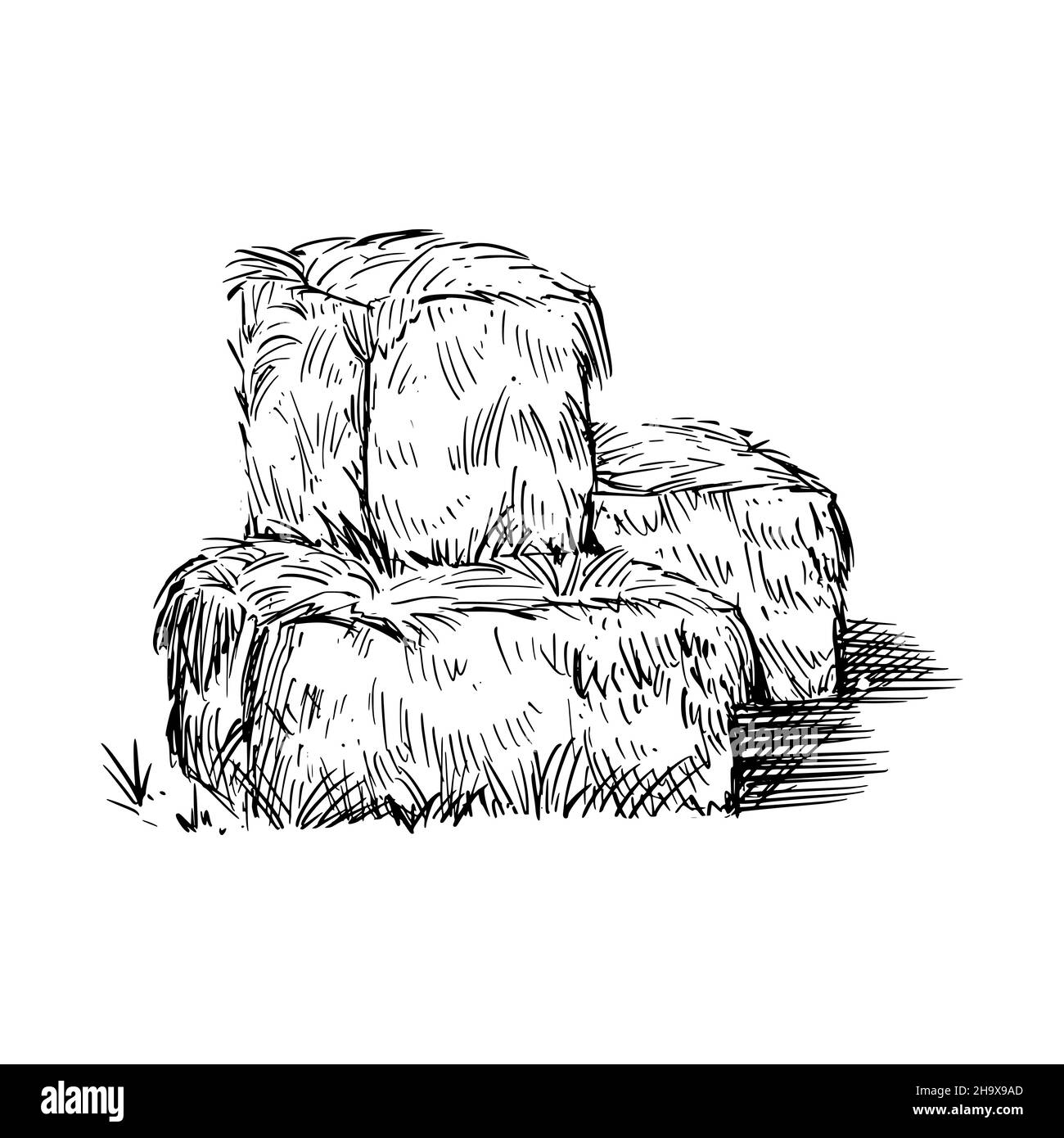 Schéma de l'exploitation de balles de foin.Haystack dessiné à la main ...