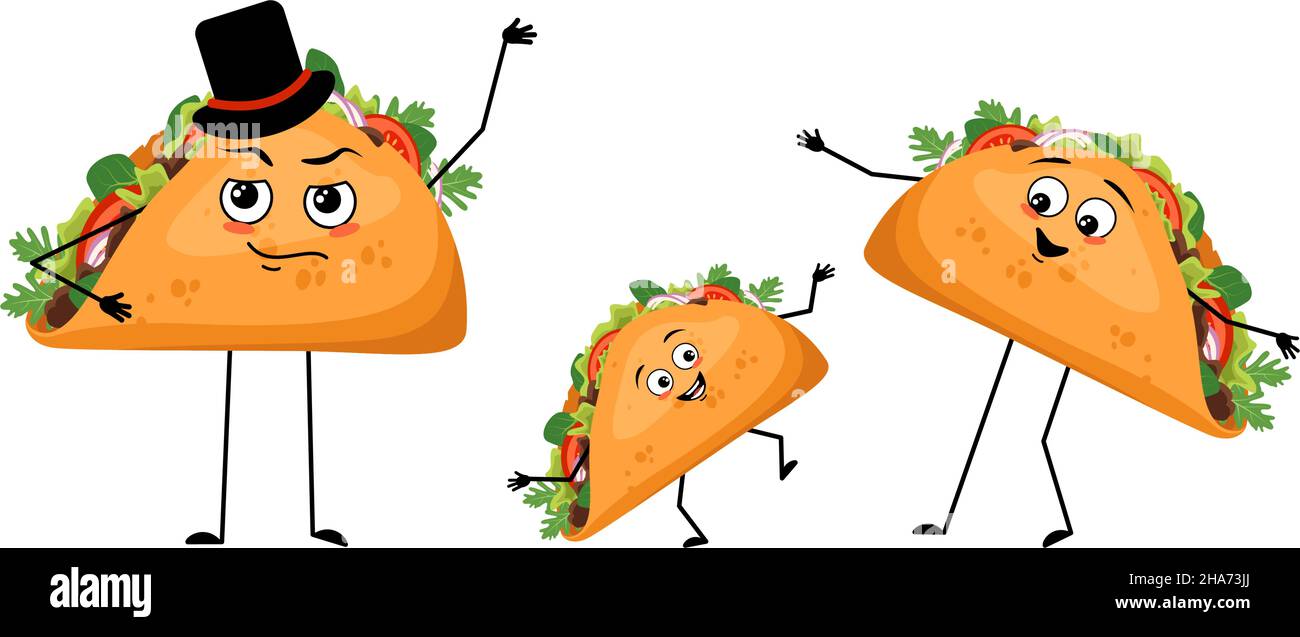 Famille de personnages mexicains de tacos avec des émotions heureuses ...