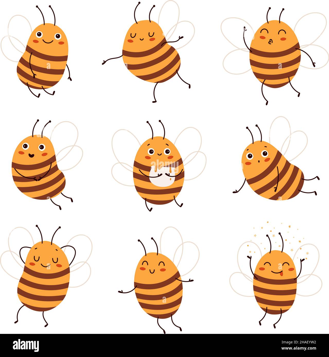Abeille cartoon.Personnages mignons et drôles d'abeilles, différentes ...