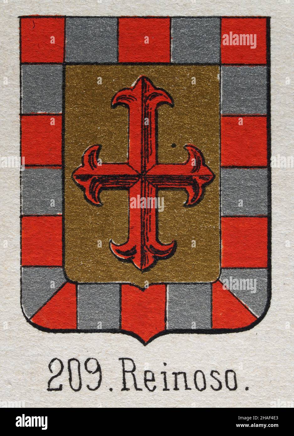 Reinoso heraldry, illustration d'une blason, motif à carreaux rouges et ...