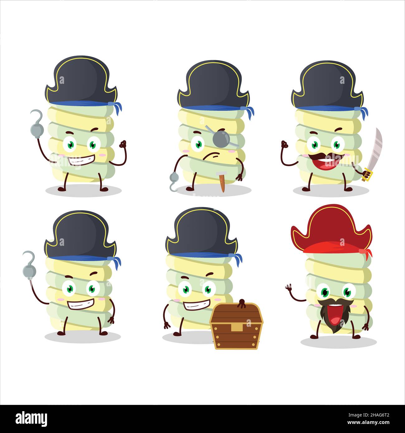 Personnage de dessin animé de marshmallow jaune avec divers pirates ...