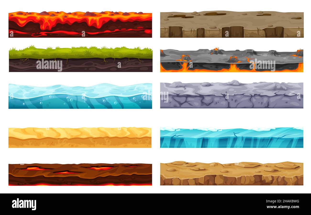 Sol couche de sol, dessin animé niveau de jeu surface paysage.Herbe ...
