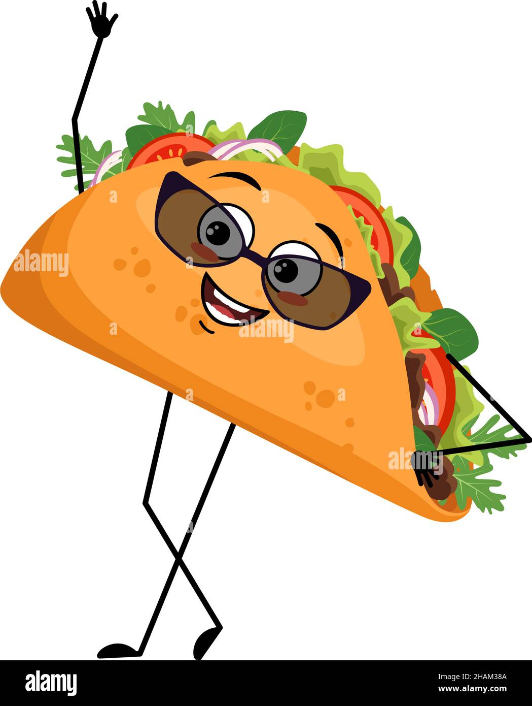 Taco mexicain de caractère mignon avec des émotions, le visage, le ...