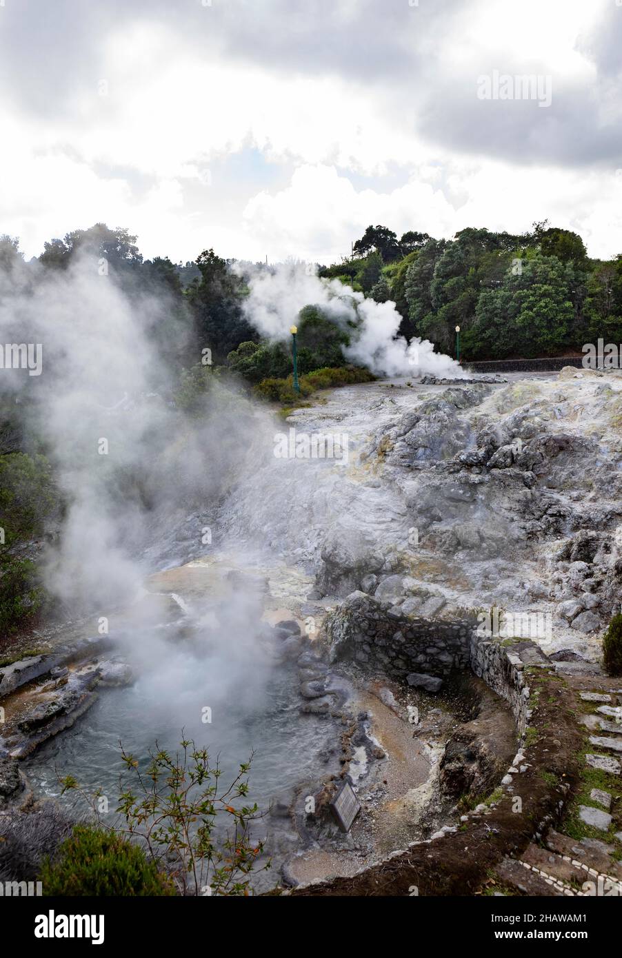 Caldera (Caldeira) dans la vallée de Vale das Furnas, Furnas, île de ...