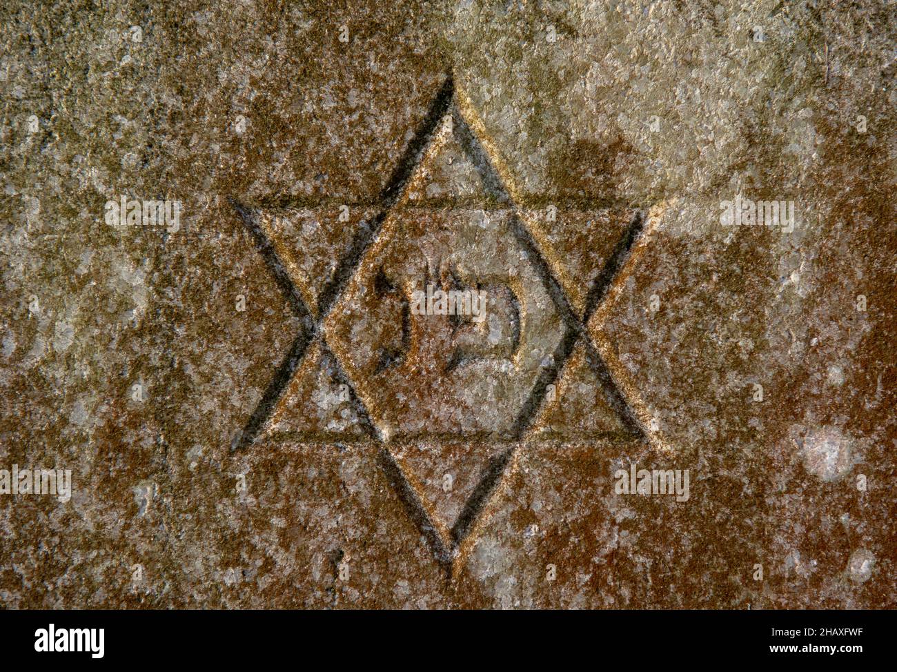 Étoile juive de David sur la tombe.Symbole des Juifs.Gros plan.Détails ...