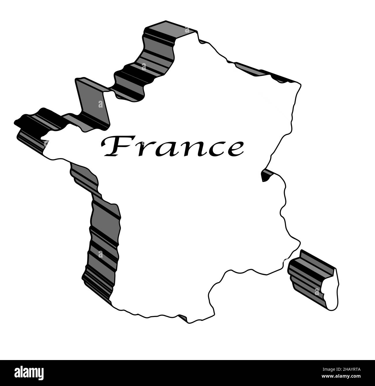 Carte de contour en 3D de France isolée sur fond blanc Photo Stock - Alamy
