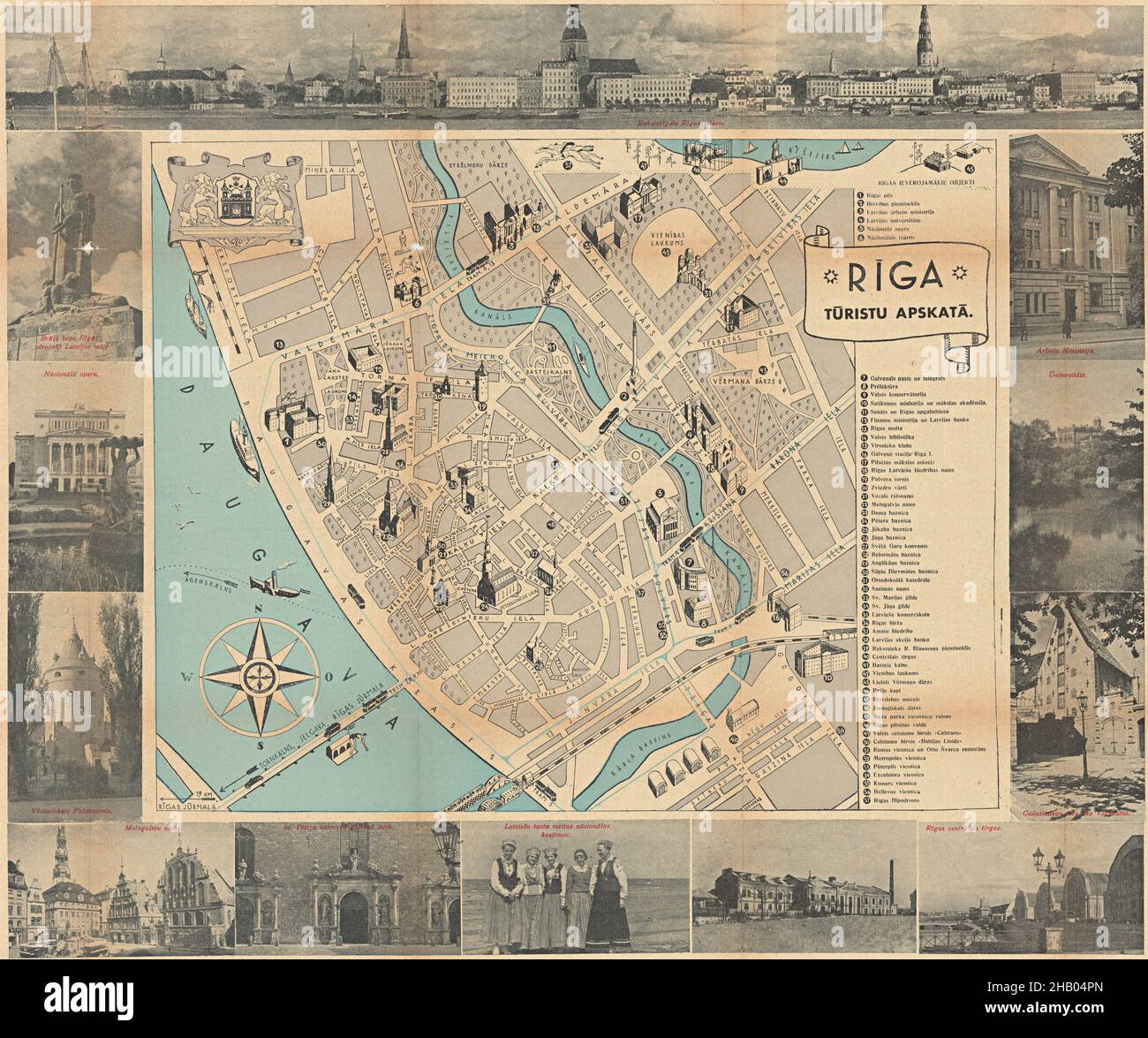 Carte de Riga, ancienne carte de Riga, vieille ville de Riga, carte de ...