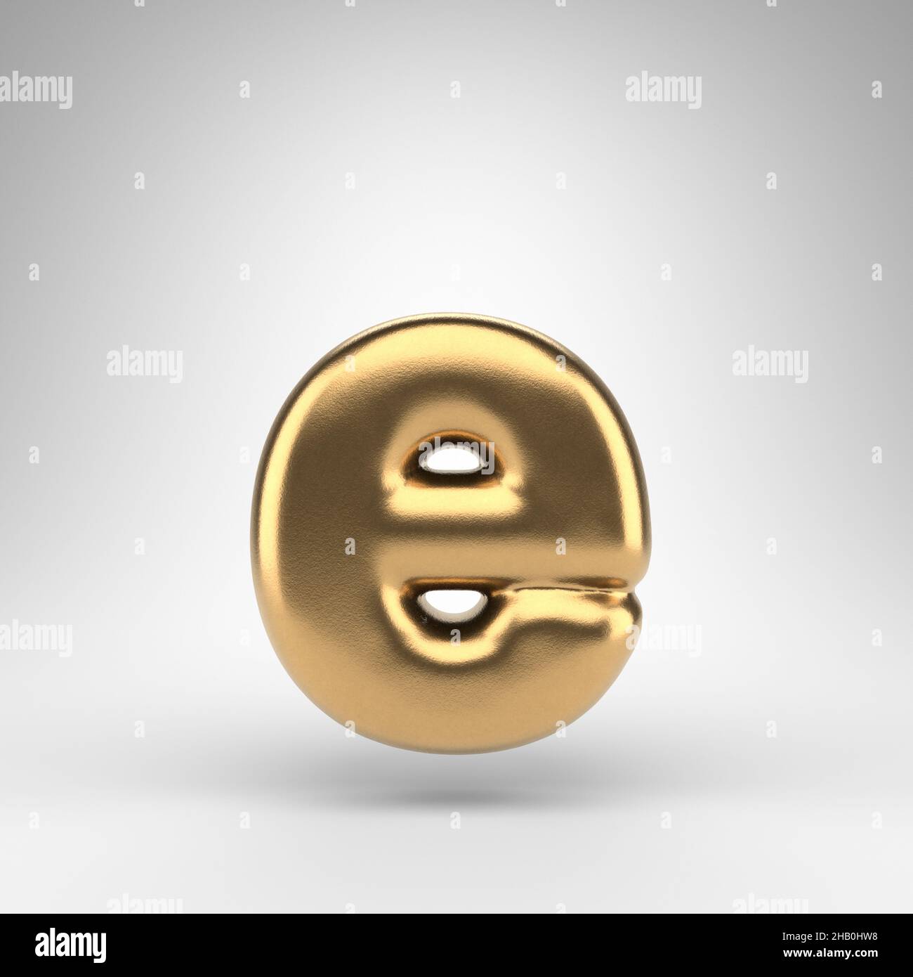 Lettre E minuscule sur fond blanc.Police Golden 3D rendue avec texture ...