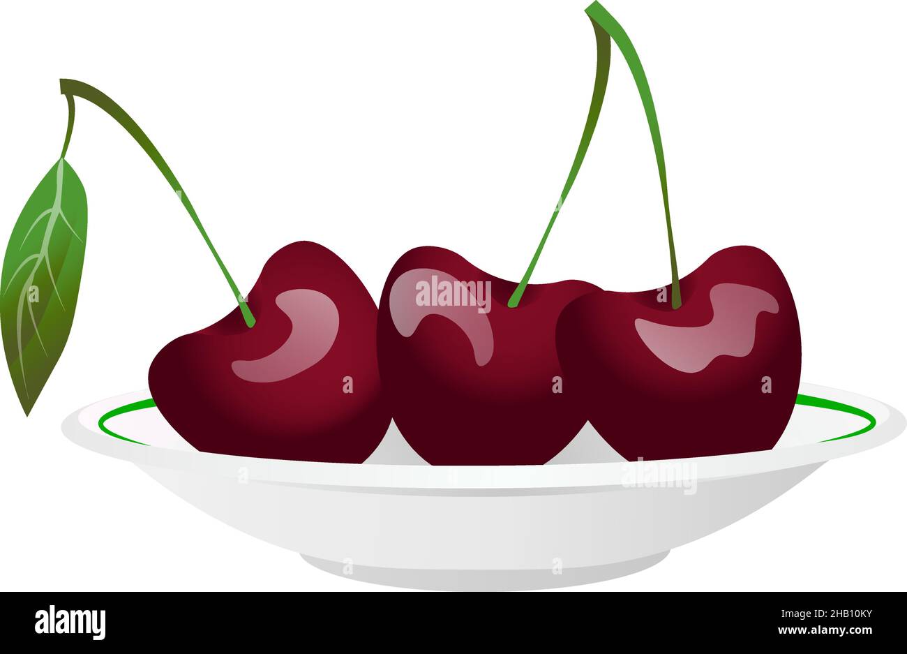 Plaque pleine de cerises isolées de dessin de style plat sur un fond ...