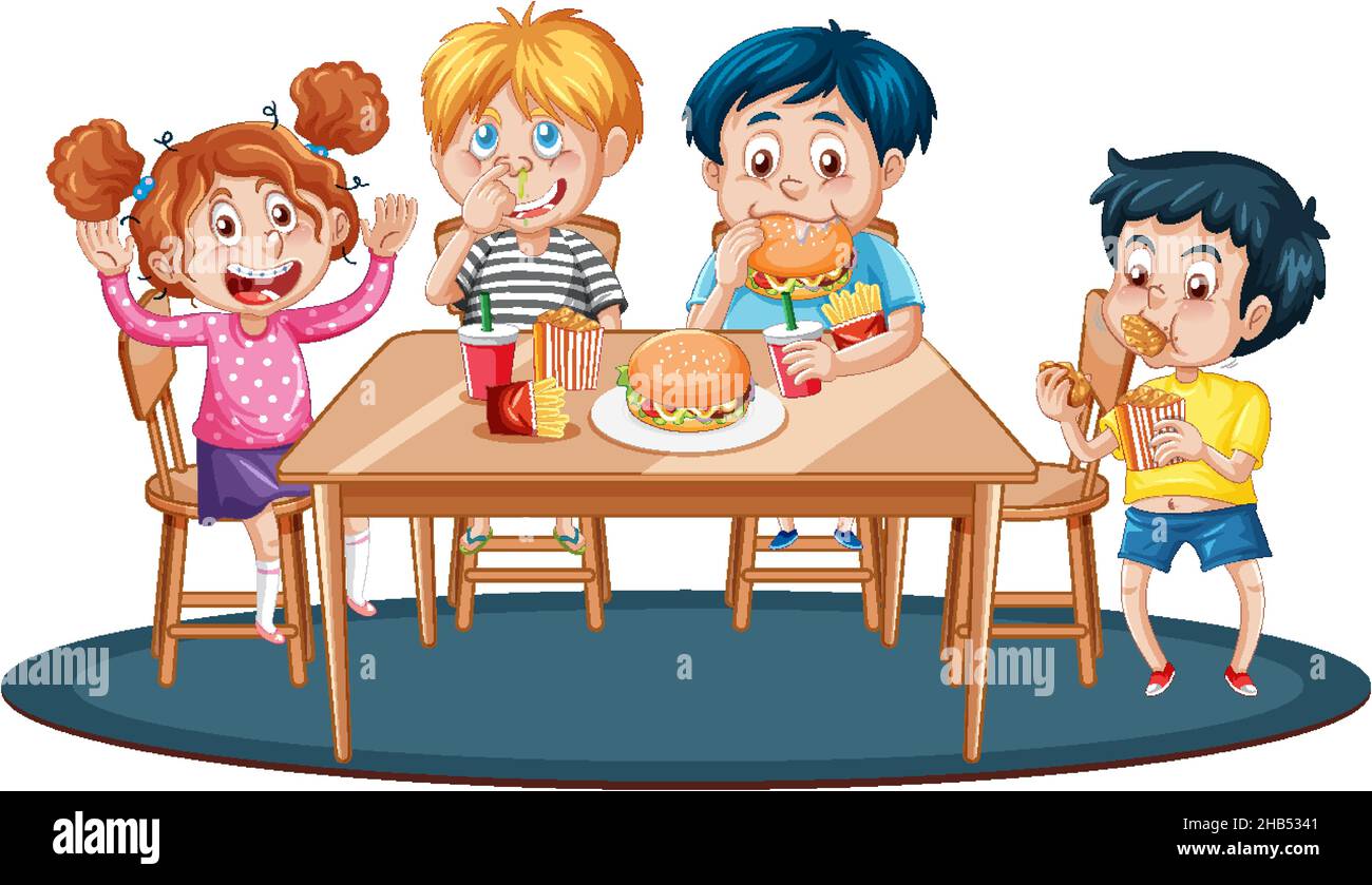 Illustration de repas entre enfants heureux Image Vectorielle Stock - Alamy