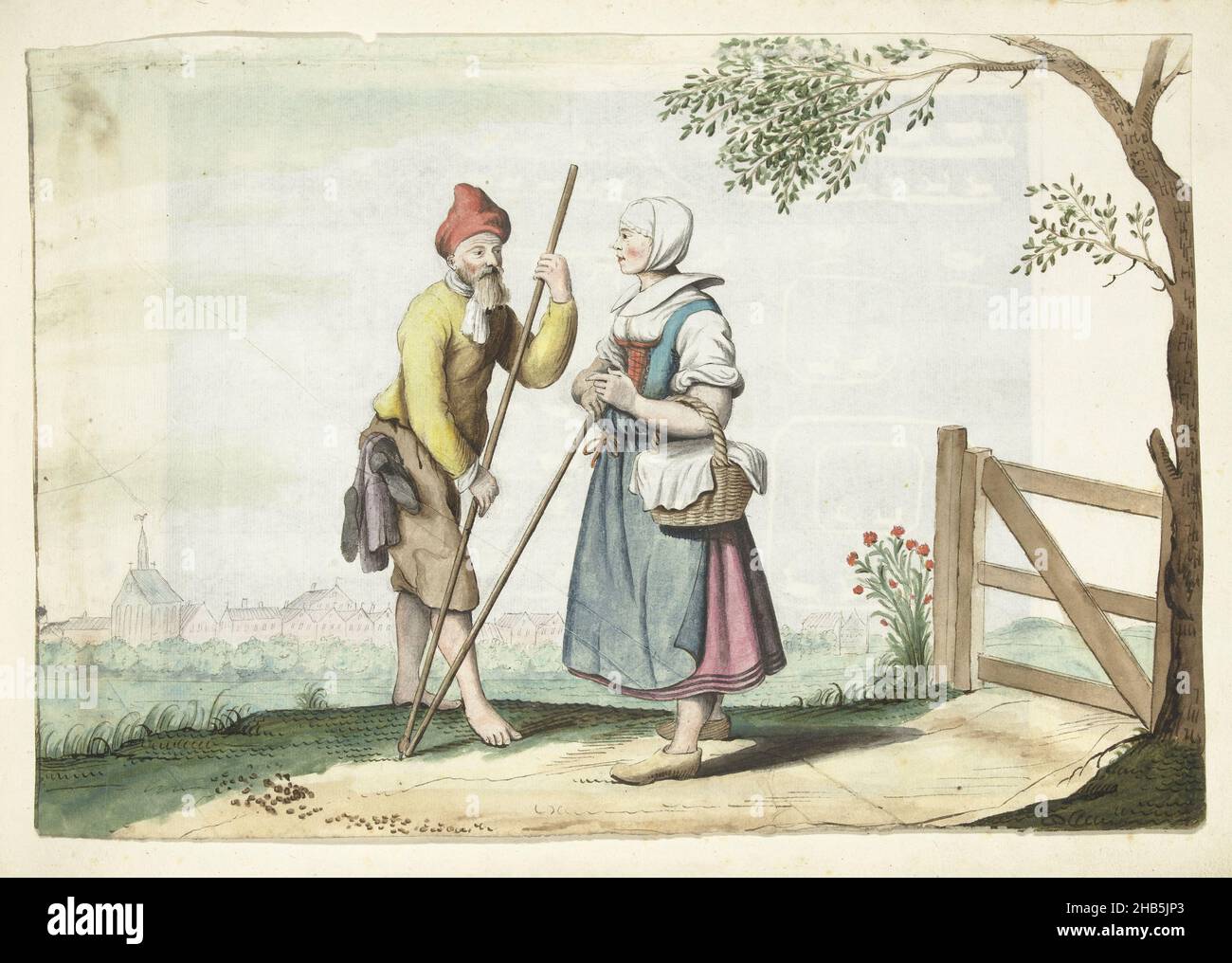 Couple paysan en conversation, dessinateur: Gesina ter Borch (signé par ...