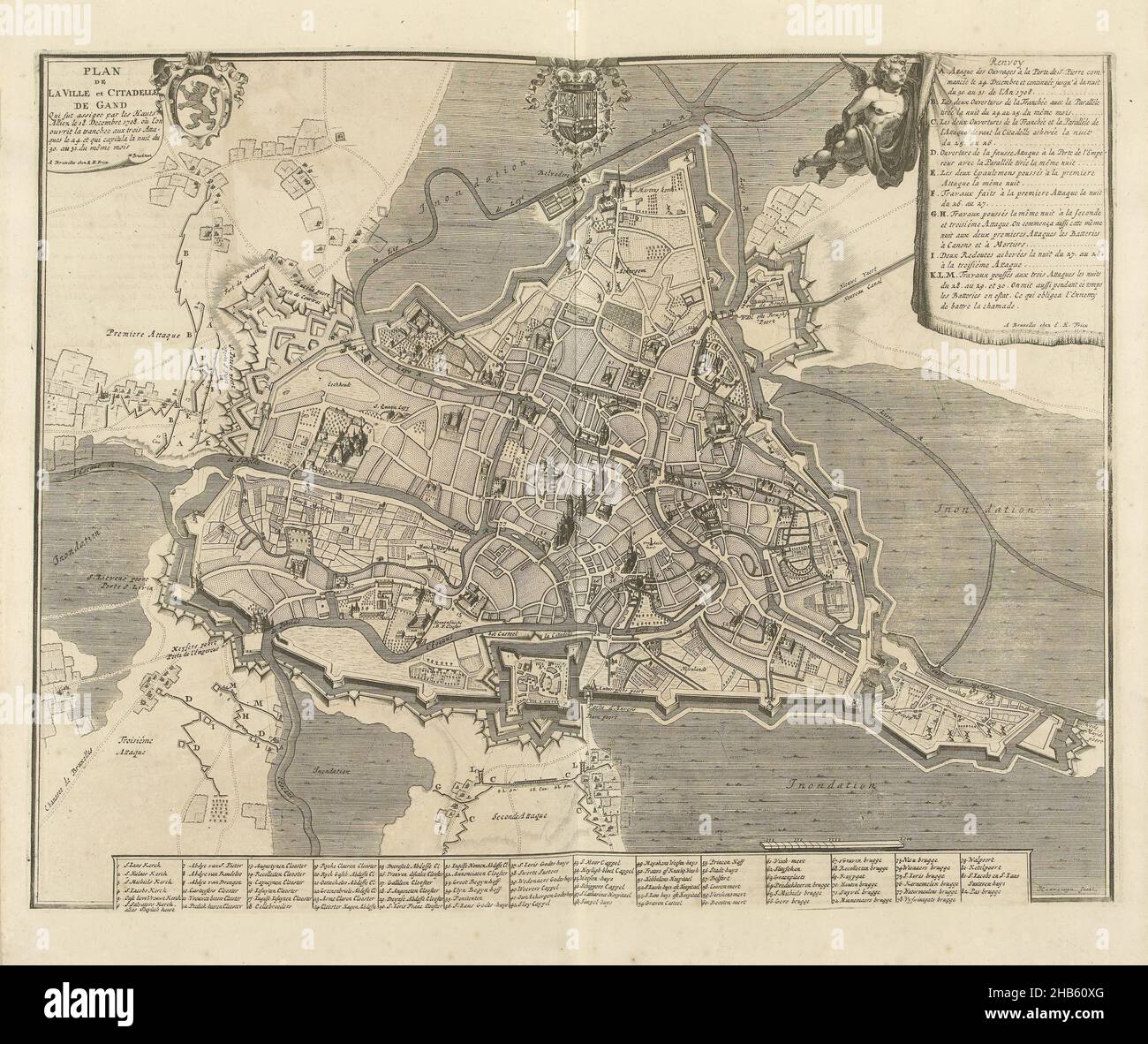 Plan de Gand, 1708, Plan de la ville et Citadelle de Gand quitte fut ...