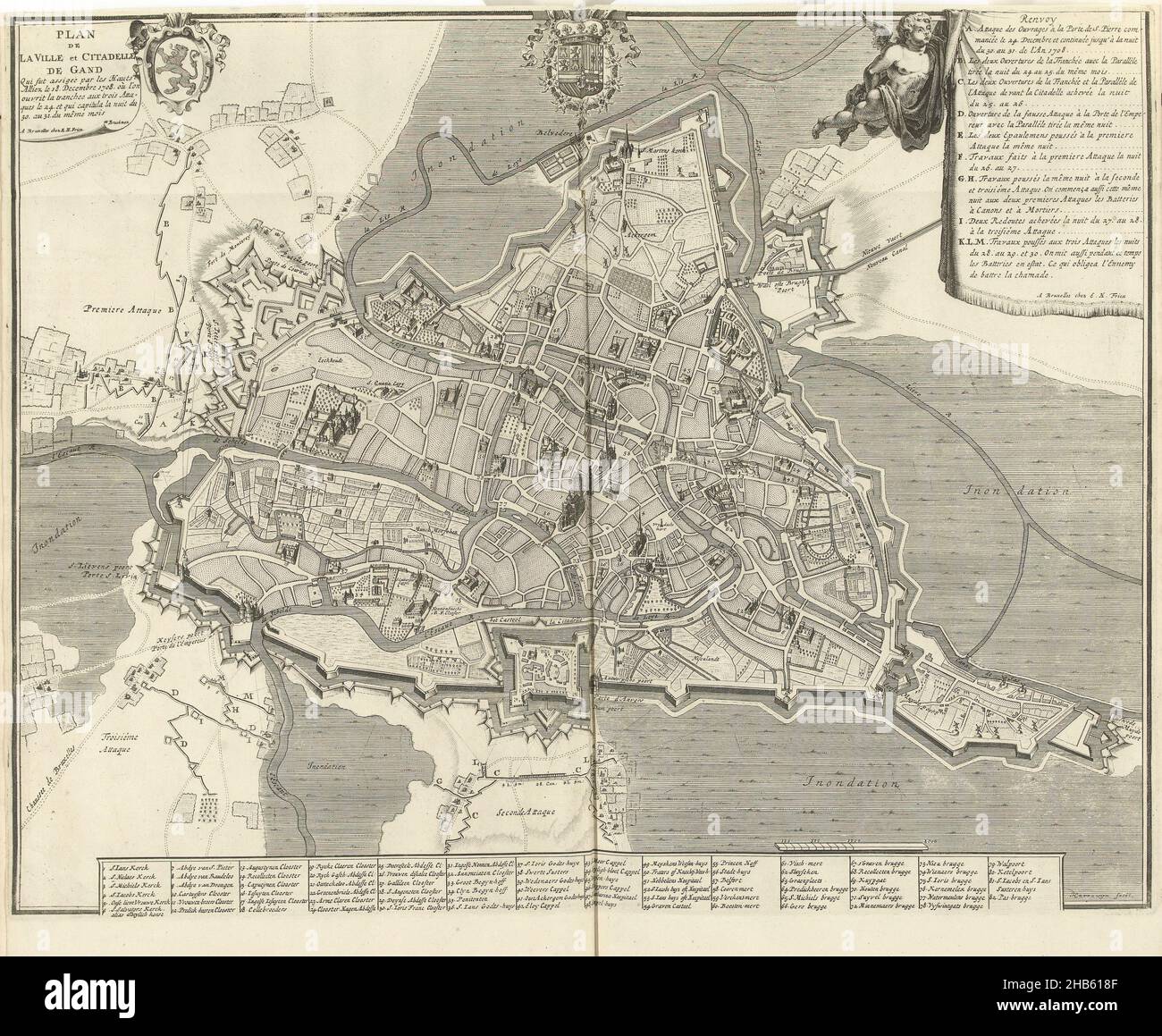 Plan de Gand, 1708, Plan de la ville et Citadelle de Gand quitte fut ...
