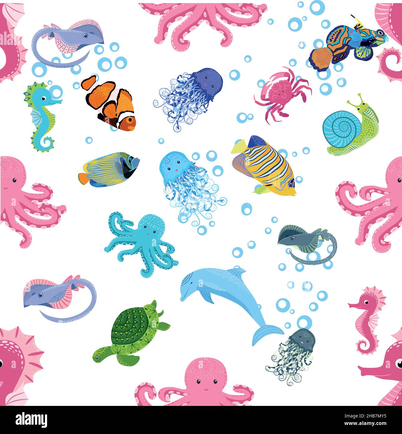 Vie marine, poissons, animaux lumineux sans couture. voyage en mer ...