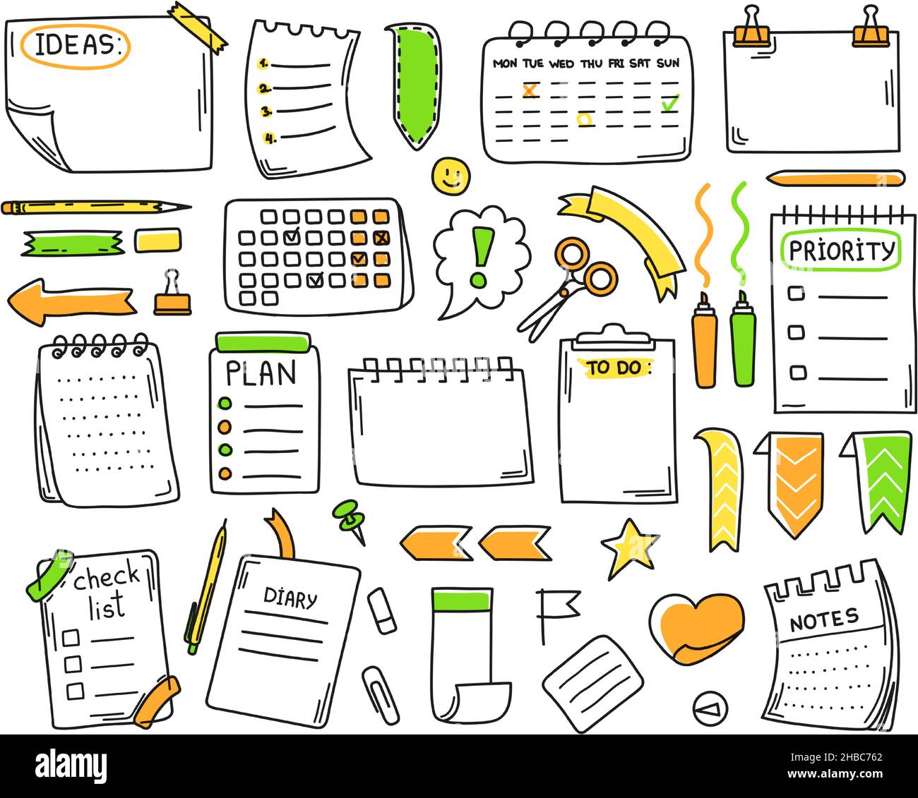 Joli journal griffonne, carnet de notes dessinées à la main éléments de ...