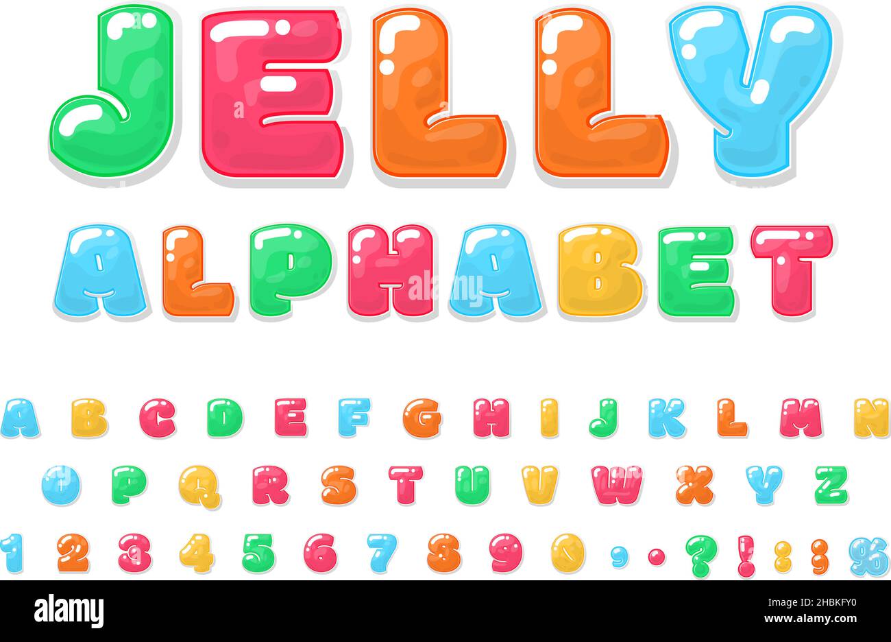 Lettre de dessin animé jelly.Lettre de couleur 3D, chiffres savoureux ...