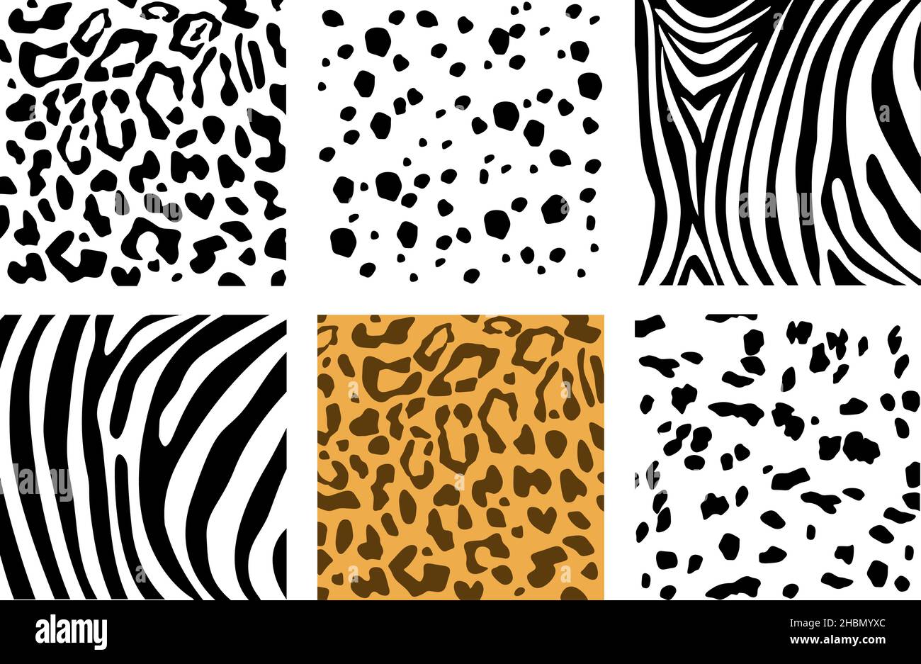 Ensemble de textures de peau animale.Motif dalmate, léopard et zébré ...
