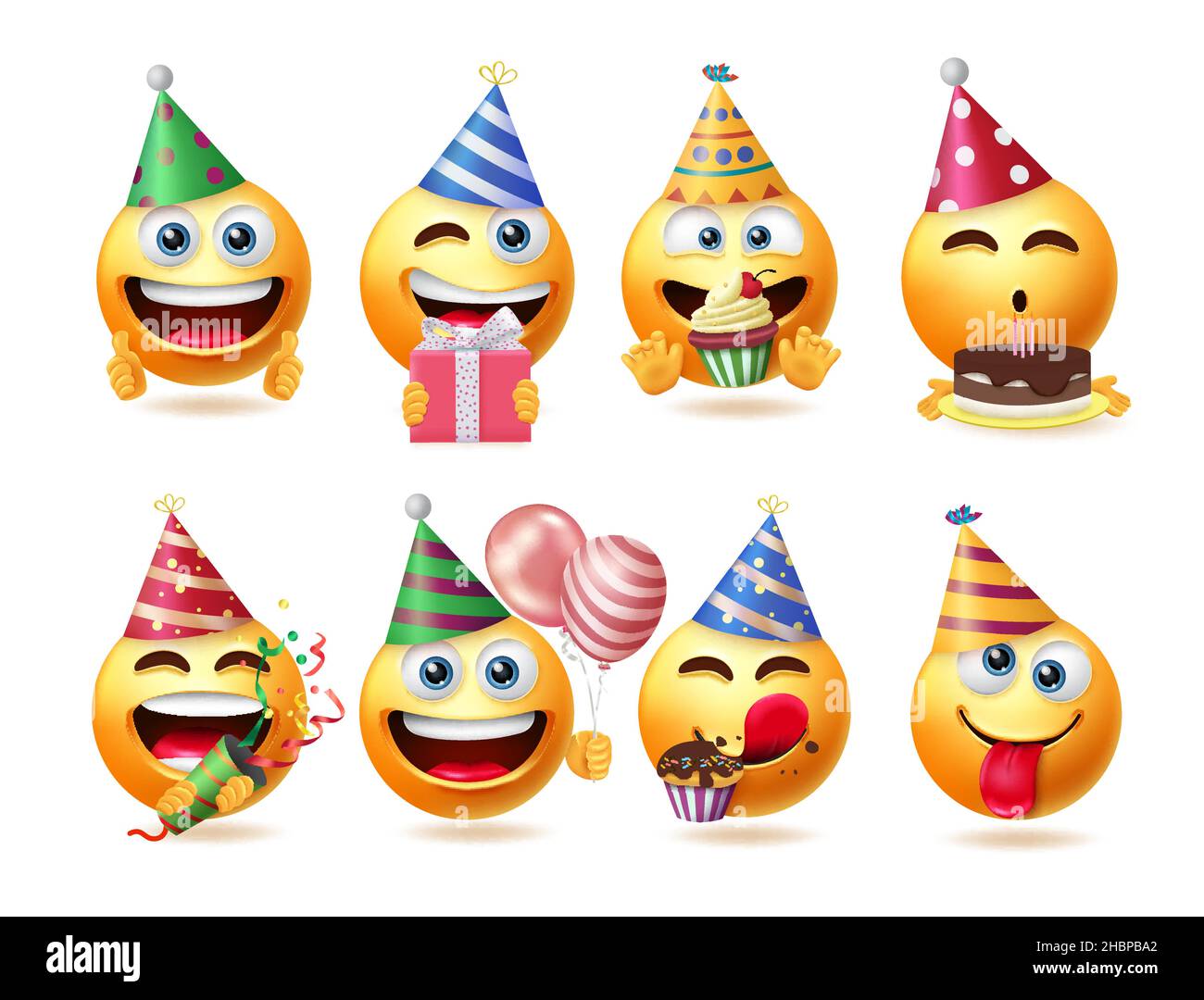 Motif Emoji anniversaire vectoriel.Emojis 3D face isolée sur fond blanc ...