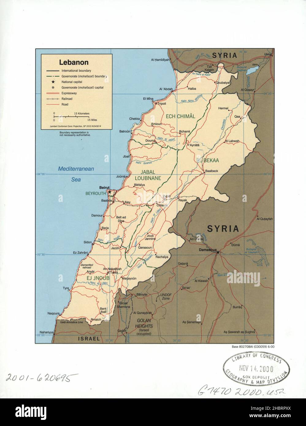 Carte du Liban ca.2000 Photo Stock - Alamy