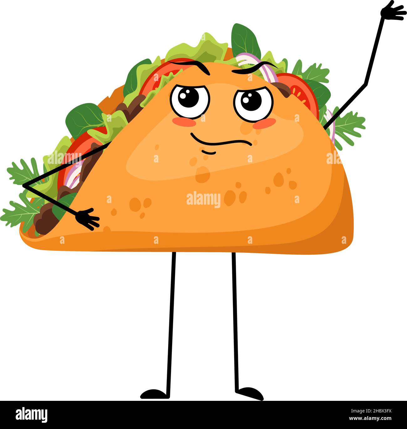 Mignon caractère mexicain taco avec les émotions d'un héros, un visage ...