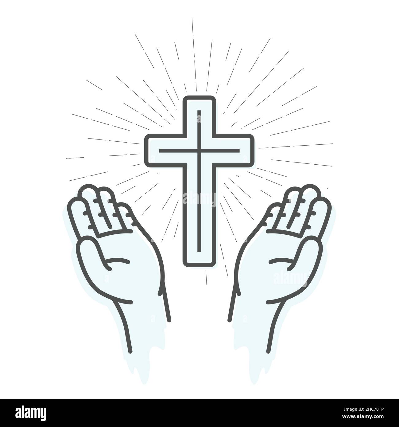 Crucifix et mains, prière, symbole du christianisme, culte Saint de ...