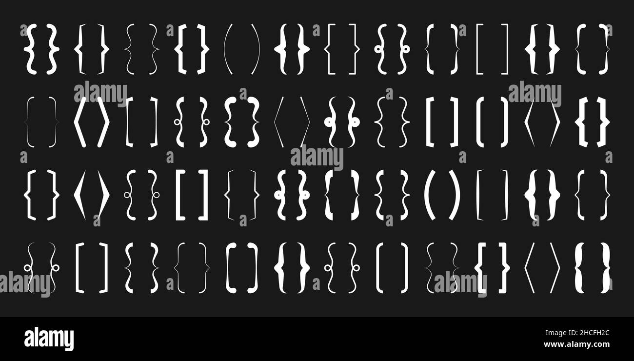 Collection de crochets de texte, zone de devis blanche.Accolades ...