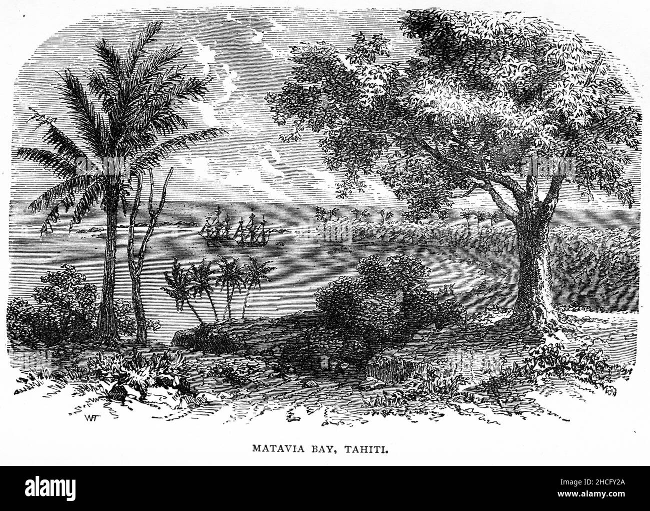 Les navires du capitaine Cook à Matavia Bay, Tahiti, lors d'une de ...