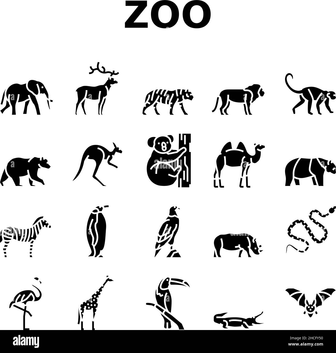 Animaux de zoo, icônes d'oiseaux et de serpents définir le vecteur ...