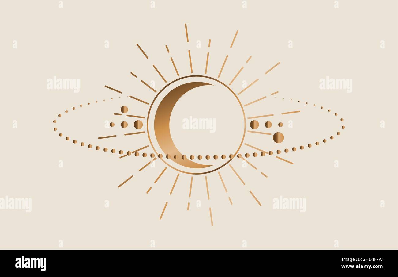 Mystique géométrie sacrée.Lune, Soleil, orbites.Symbole de la déesse de ...