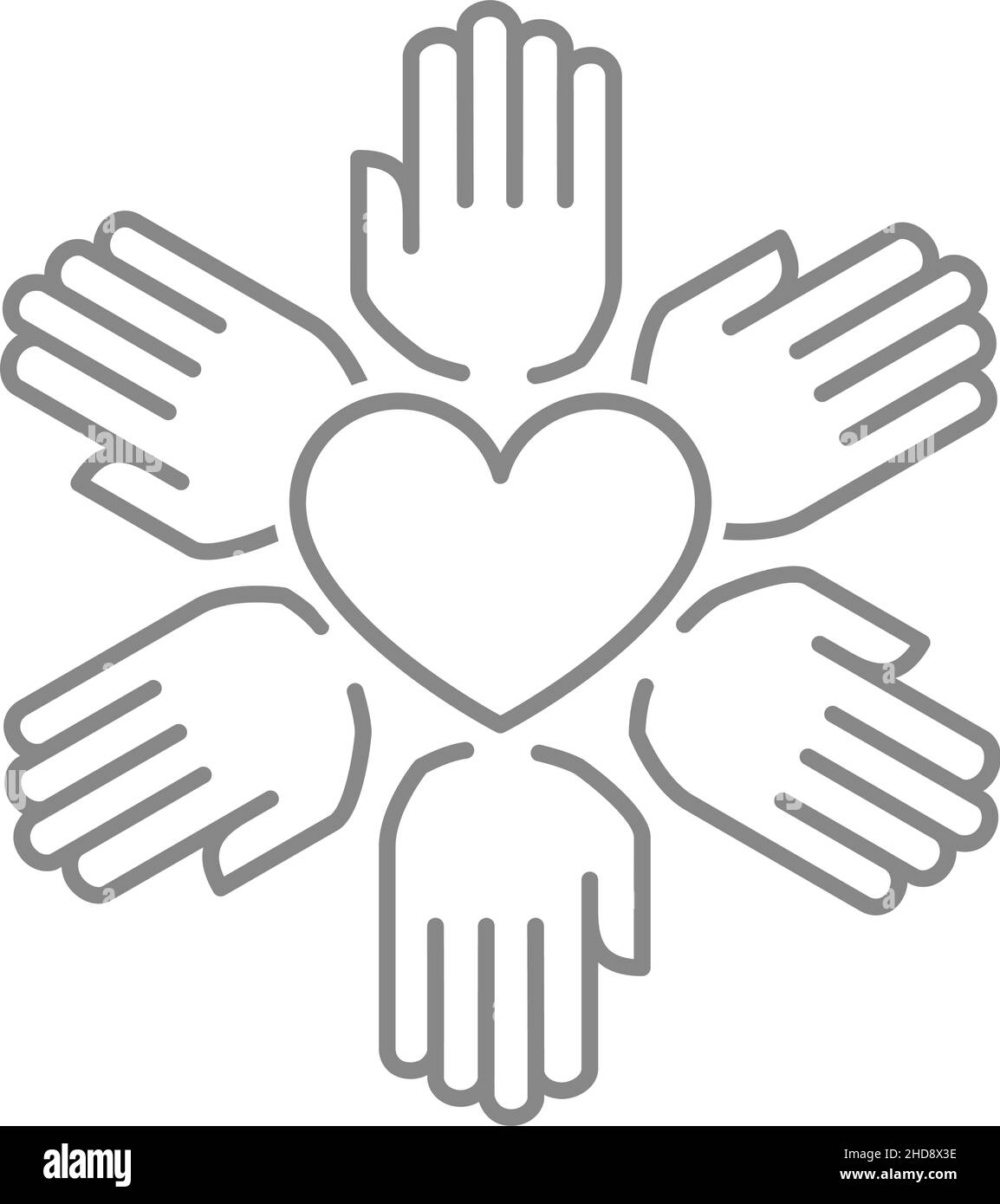Les mains sont encercler avec l'icône en forme de cœur.Organisation ...