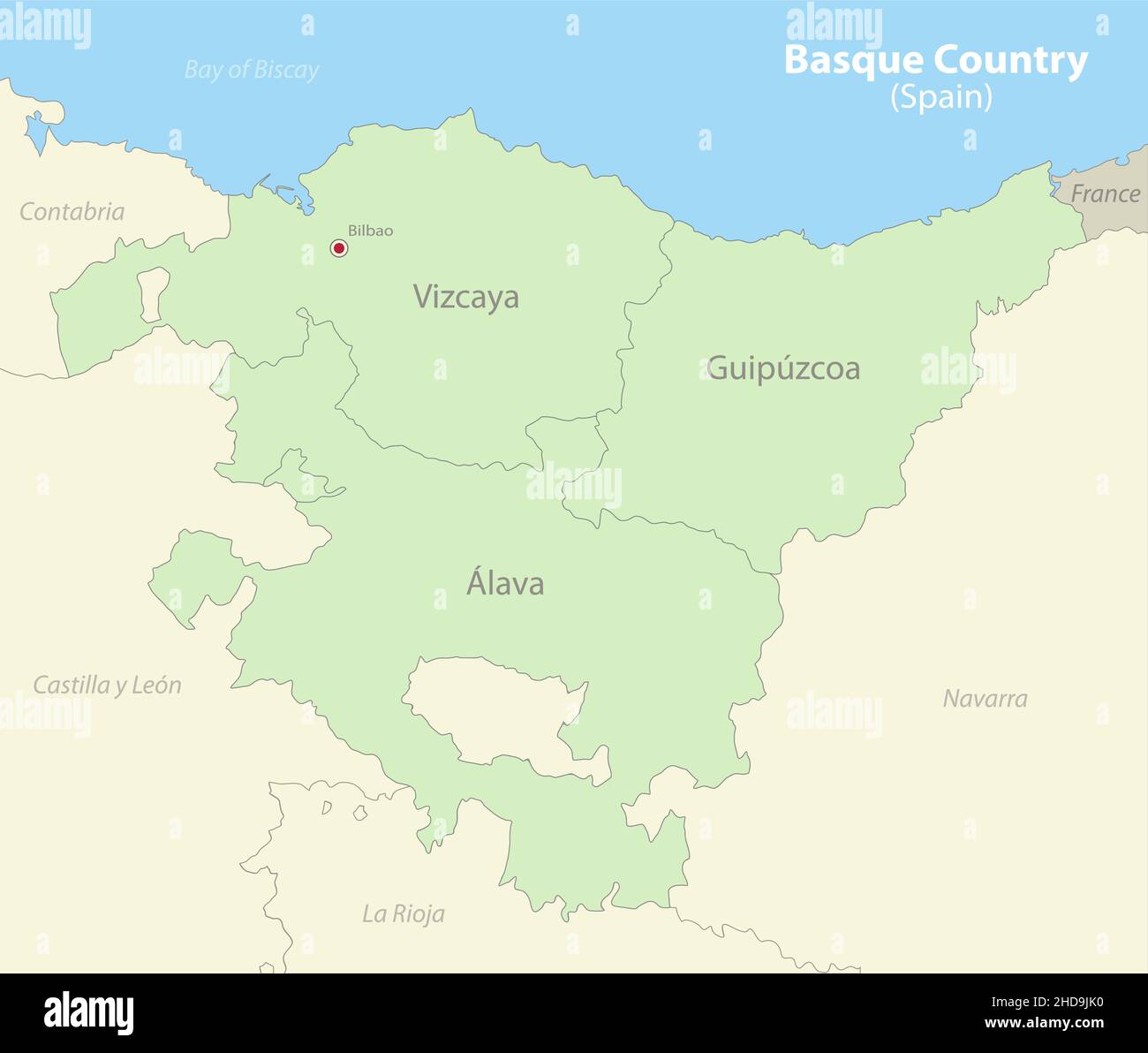 Pays Basque (Espagne) carte colorée, Etats voisins et provinces avec ...