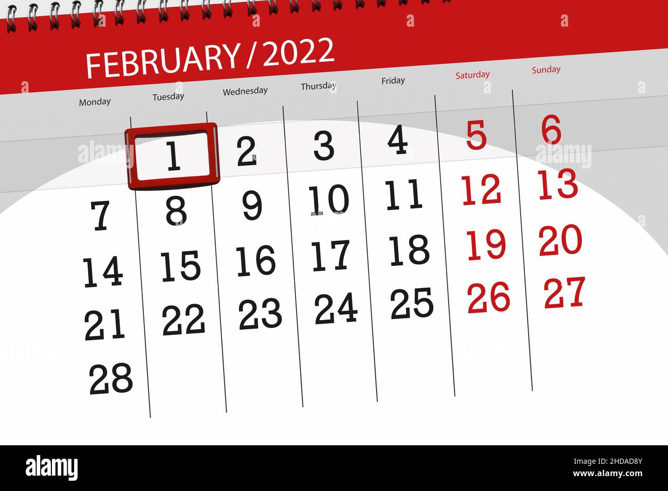 Calendrier pour le mois de février 2022, date limite, 1, mardi Photo ...