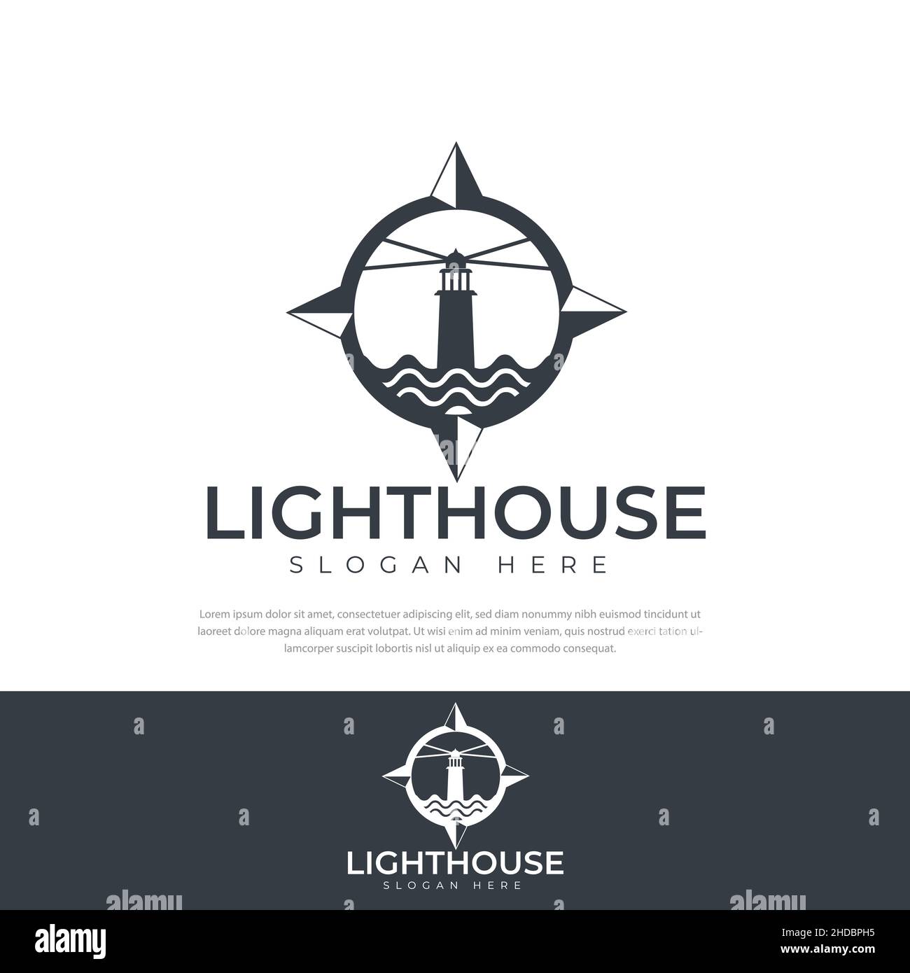 Logo Lighthouse et Wave avec Compass Design Premium Vector Illustration ...