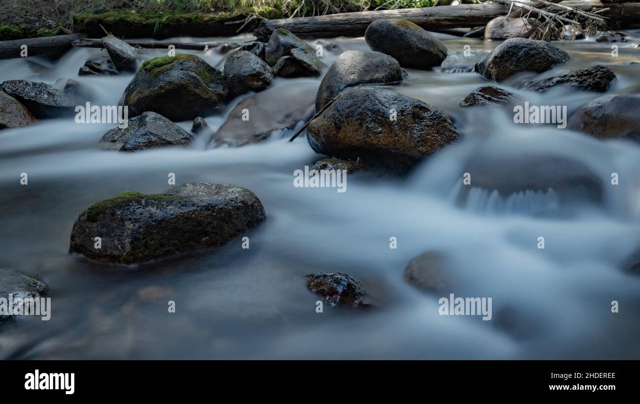 Gros plan des roches qui sont situées dans une rivière qui a de l'eau ...