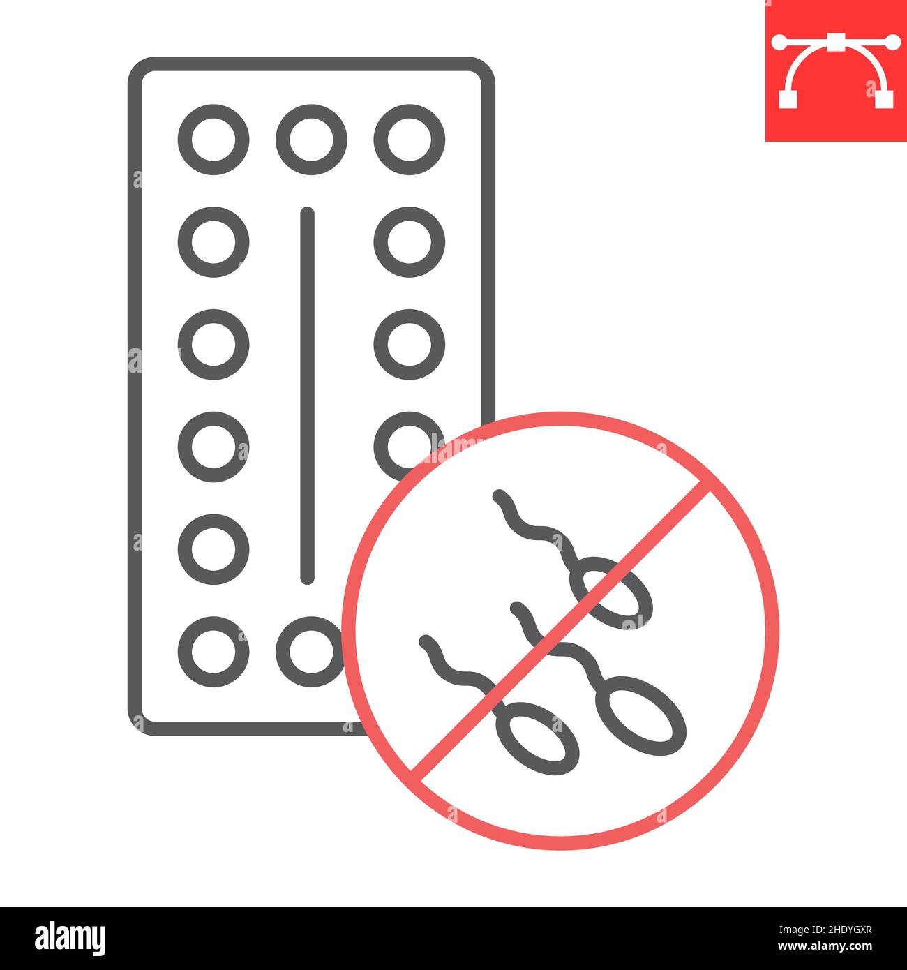 Icône de la ligne de contraception, contraceptif et sperme, icône du ...