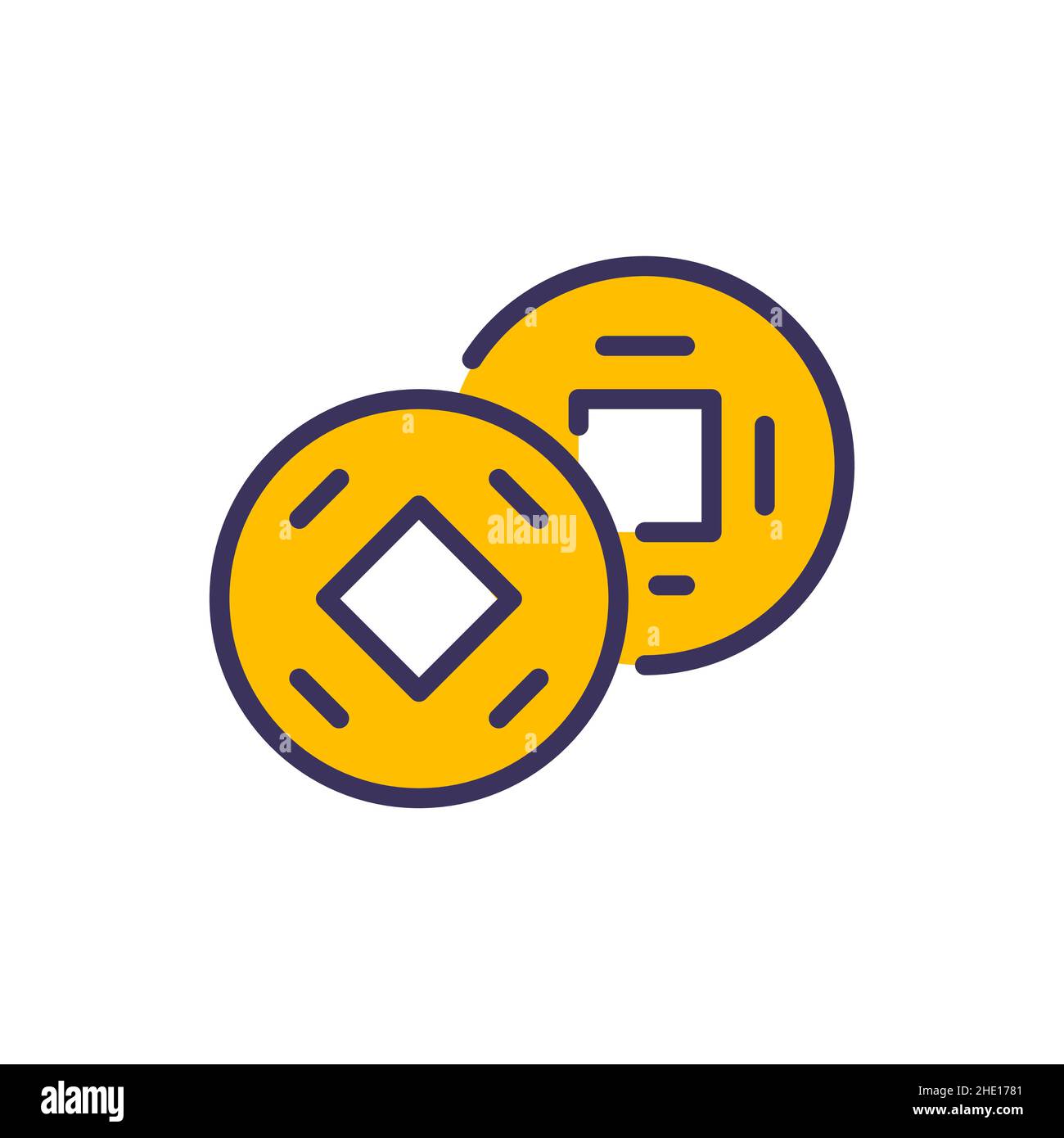 Pièces de monnaie chinoises anciennes avec trous carrés.Symbole de ...